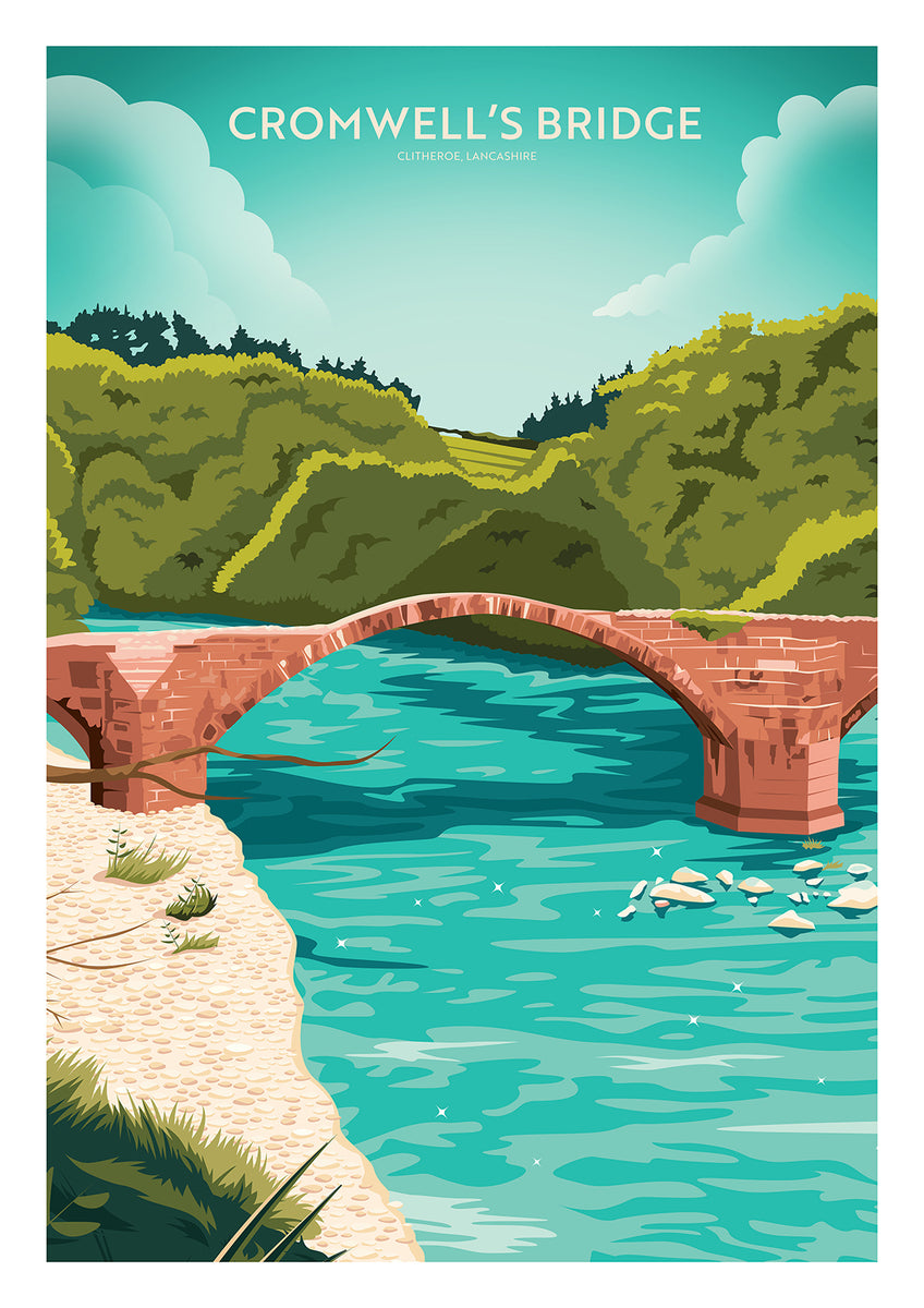 Cromwell's Bridge, Clitheroe, Lancashire Travel poster – DaveRobshop