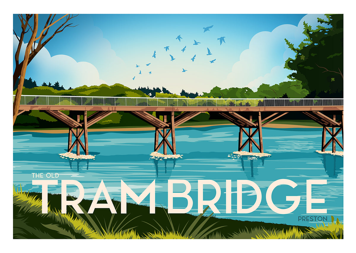 The Old Tram Bridge in Preston Vintage Travel Poster Print – DaveRobshop