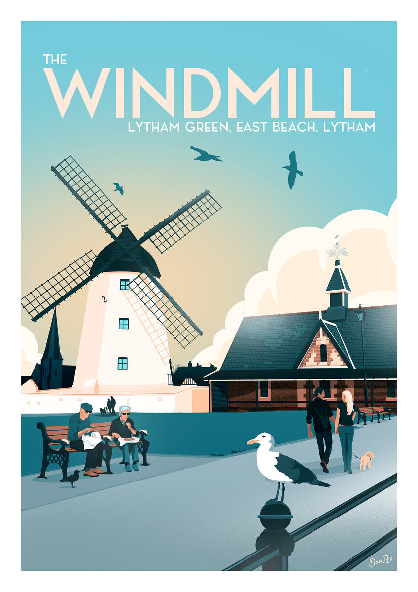 The Windmill at Lytham Green Poster Print (daytime version) – DaveRobshop