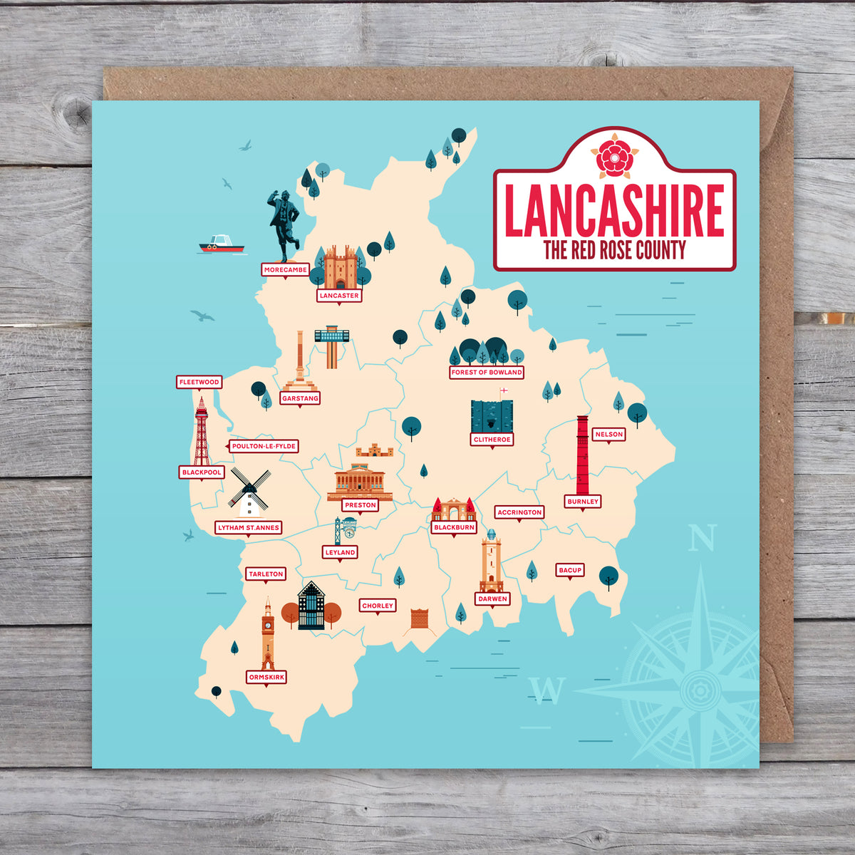 Lancashire Map greetings card – DaveRobshop